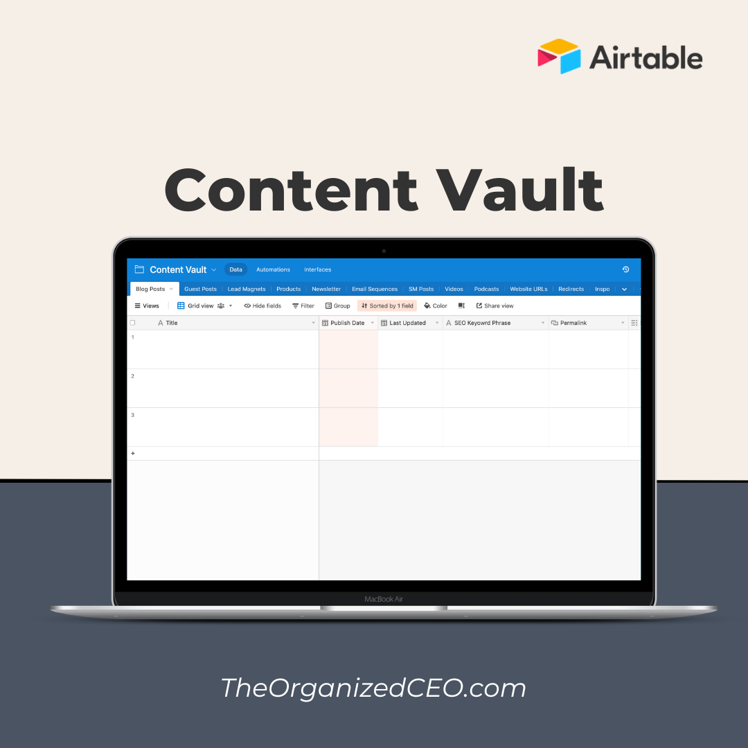 Content Vault - Airtable Template – The Organized CEO Shop